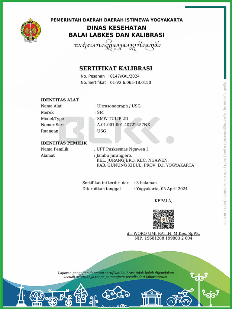 Sertifikat Kalibrasi Usg | PDF | Pengembangan Diri