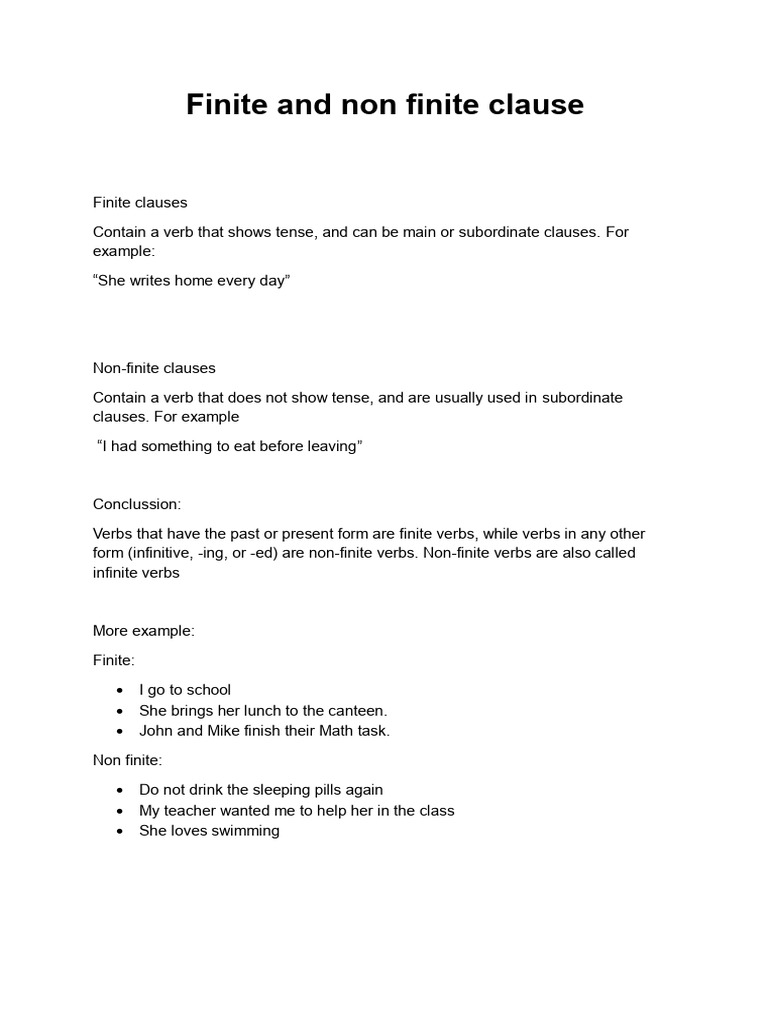 Finite and Non Finite Clause | PDF