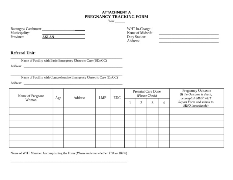 Pregnancy Tracking Form | PDF | Finance & Money Management
