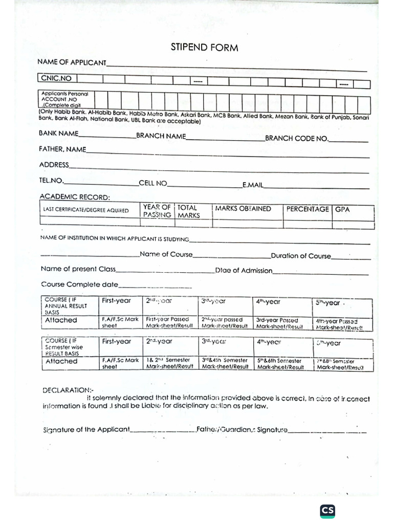 Stipend Form | PDF