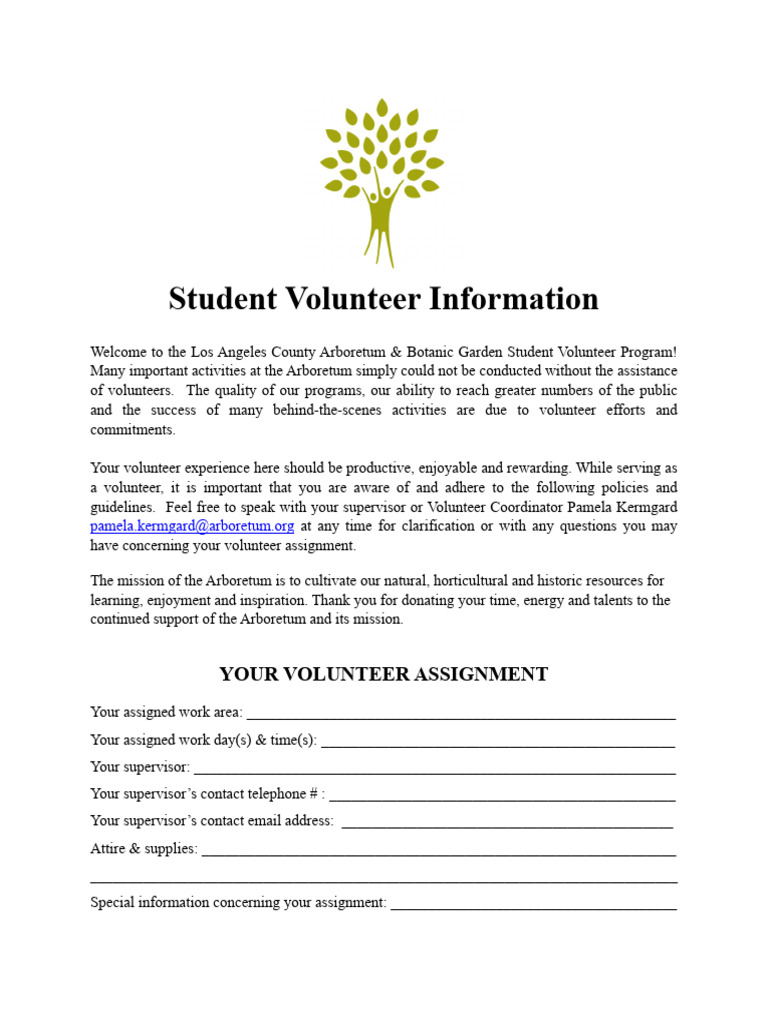 Student Arboretum Volunteer Forms 2024 | PDF | Harassment | Volunteering