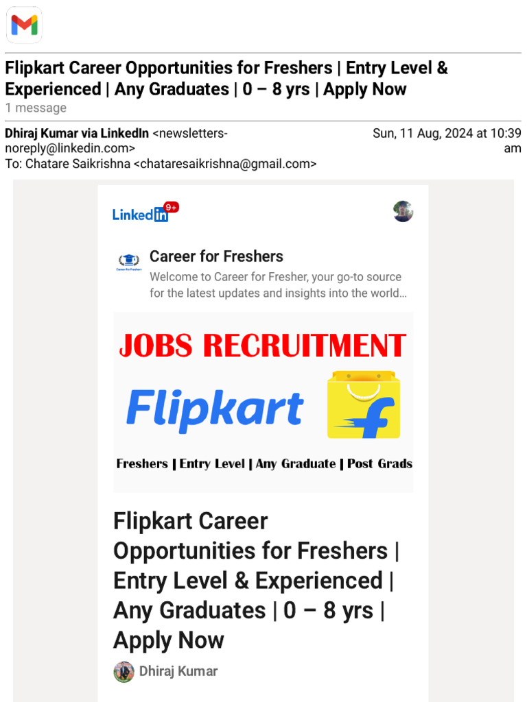 Gmail - Flipkart Career Opportunities For Freshers - Entry Level ...