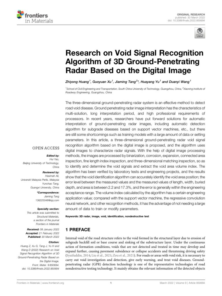Research On Void Signal Recognition Algorithm of 3D GroundPenetrating ...