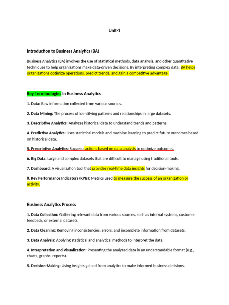 Business Analytics Unit-1-WPS Office | PDF | Analytics | Data Analysis