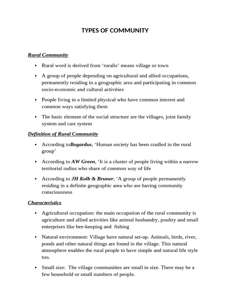 Types of Community (Rural & Urban) 1 | PDF | Sanitation | Public Health