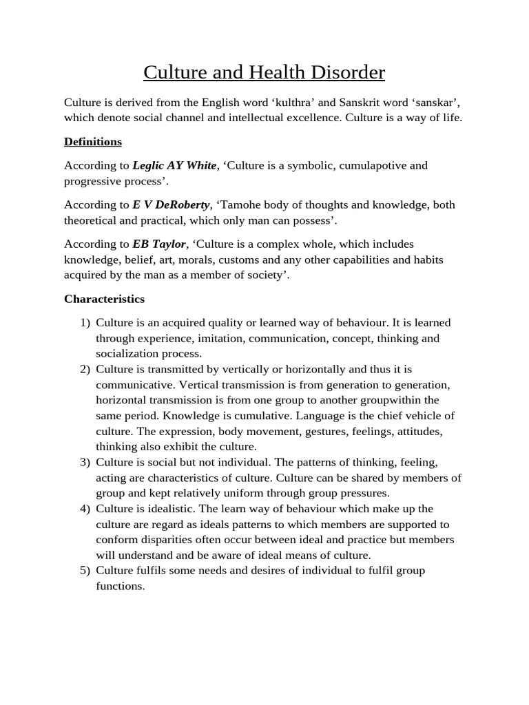 Culture and Health Disorder | PDF | Society | Behavior