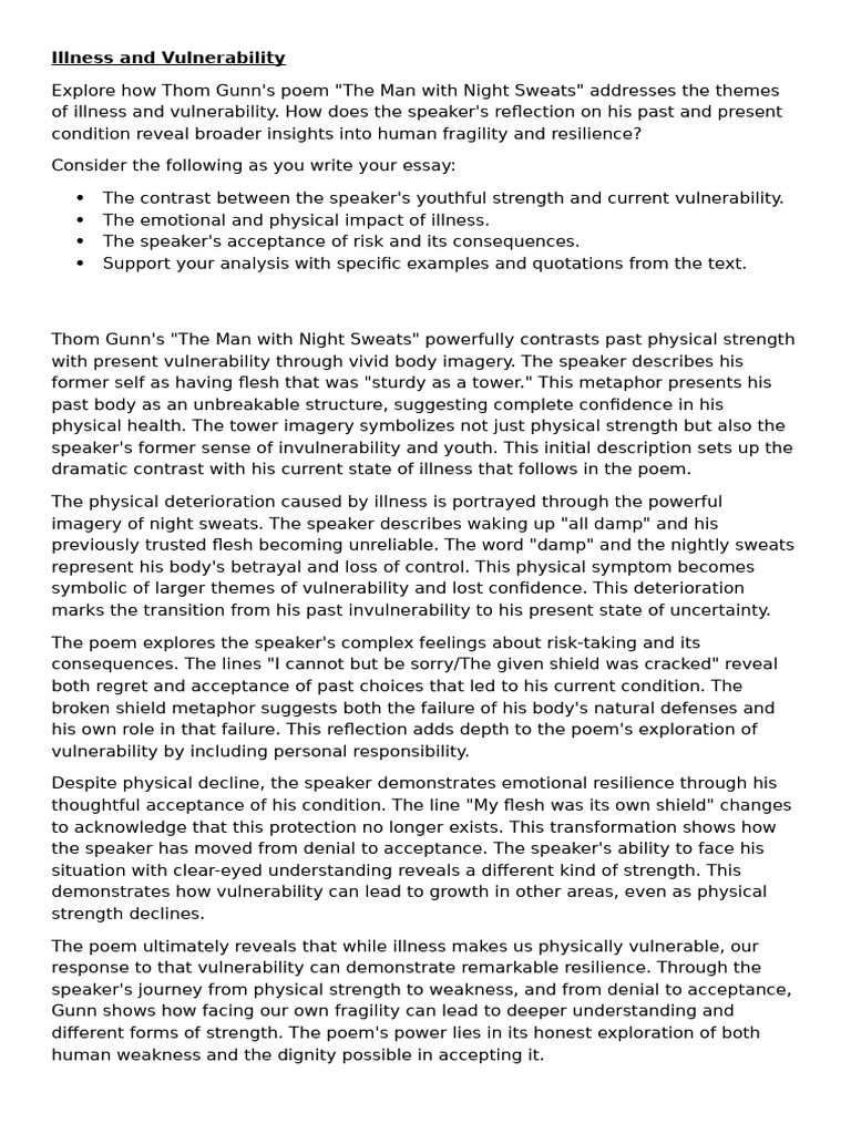 Example Essay - (Theme) Illness and Vulnerability | PDF | Vulnerability ...