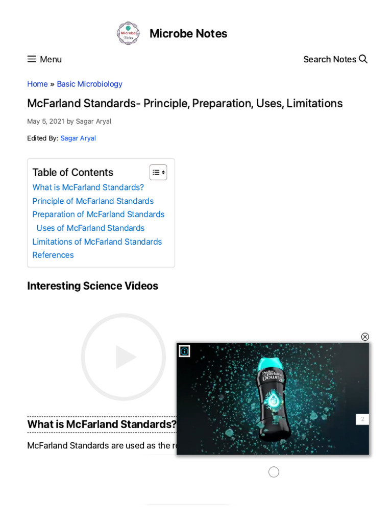 McFarland Standards - Principle, Preparation, Uses, Limitations | PDF | Microbiology