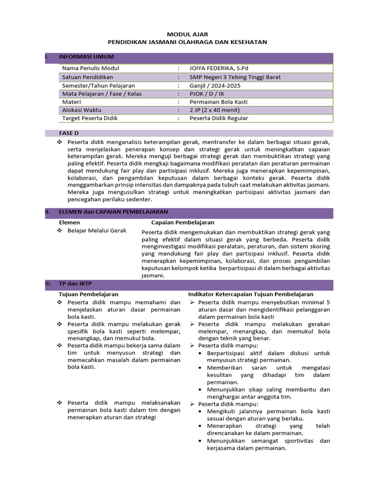 Tugas PKG PJOK - Bukti Karya Modul Ajar | PDF | Pengembangan Diri