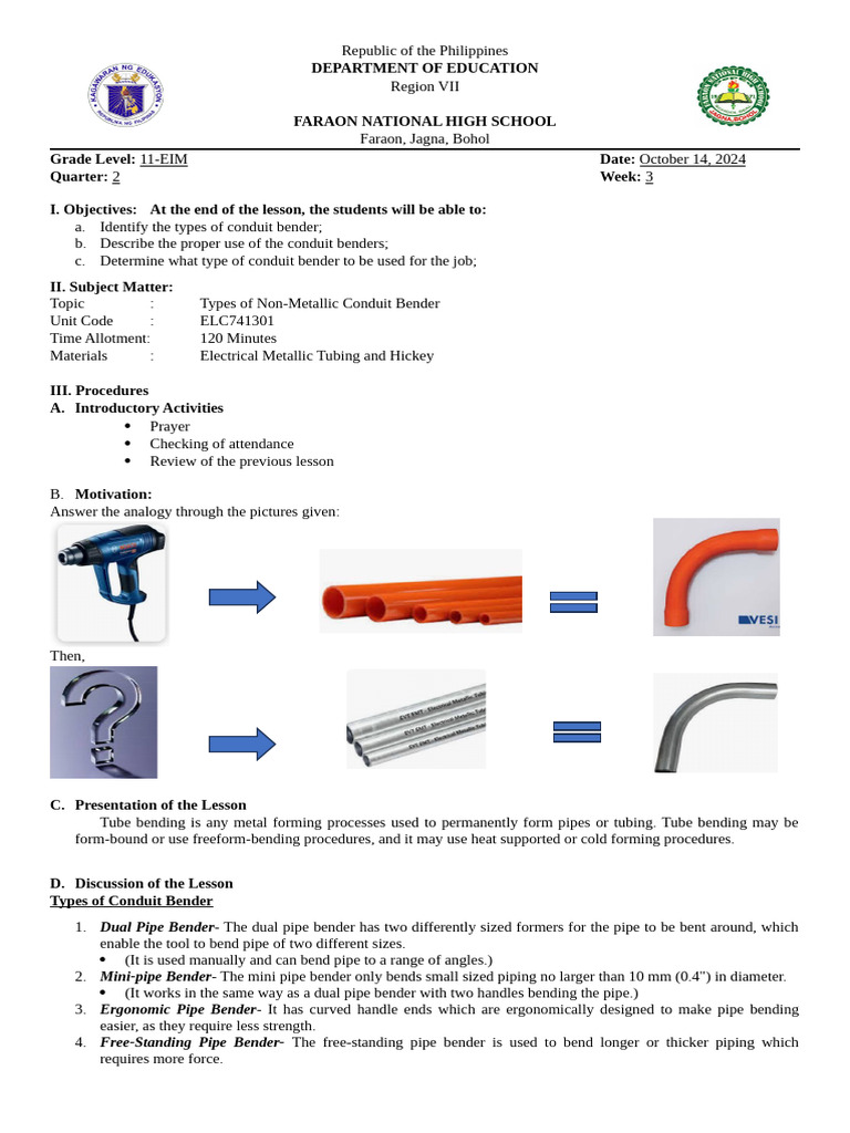 Lesson 4 - Types of Conduit Bender | PDF | Pipe (Fluid Conveyance) | Tools