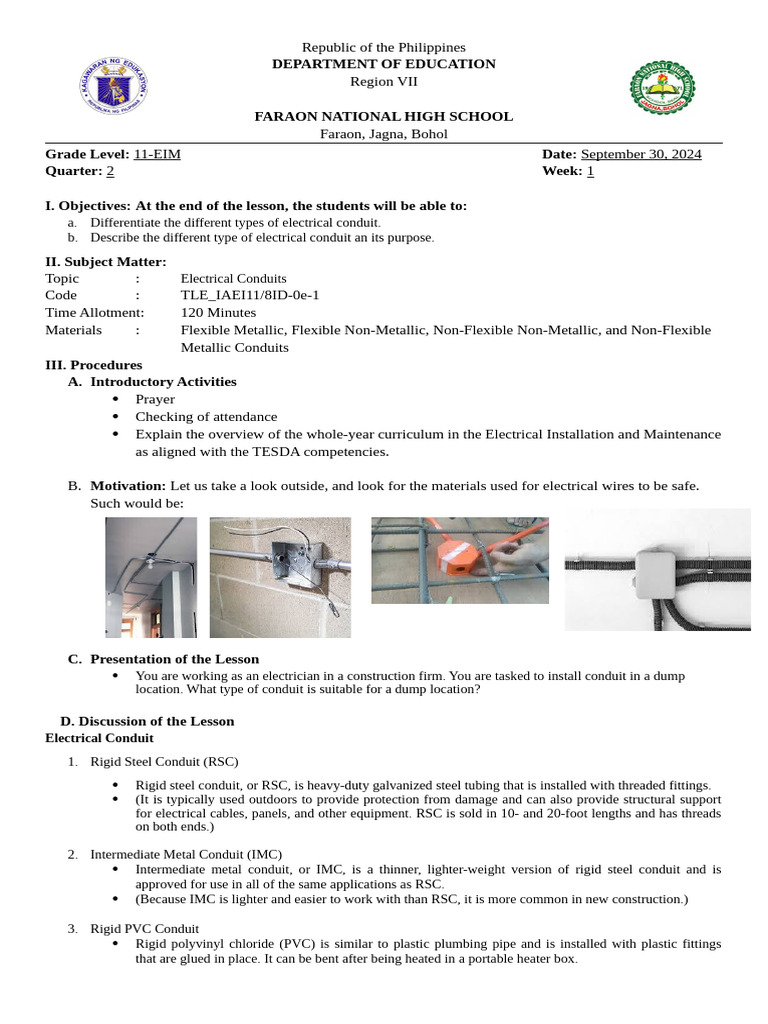 Lesson 1 - Electrical Conduit | PDF | Pipe (Fluid Conveyance ...