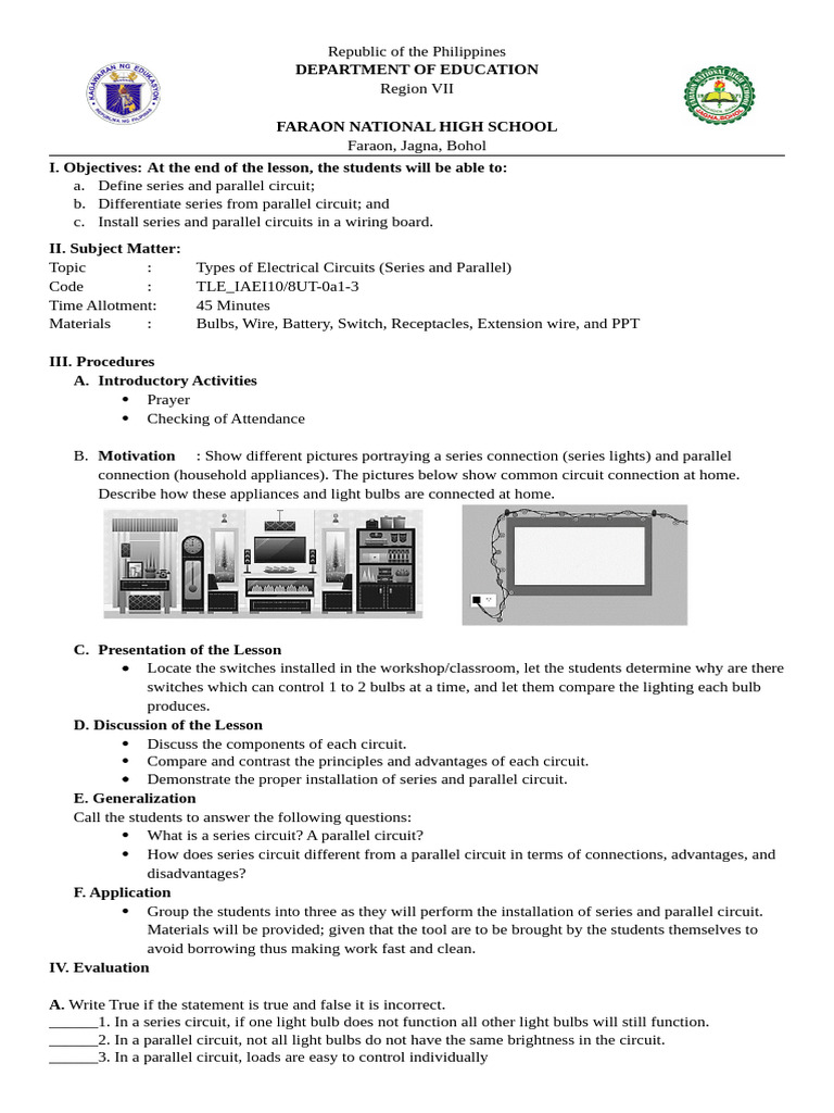 Series and Parallel Circuits Lesson Plan | PDF | Series And Parallel ...