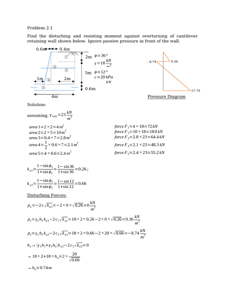 Cantilever Retaining Wall Moment Analysis | PDF | Civil Engineering