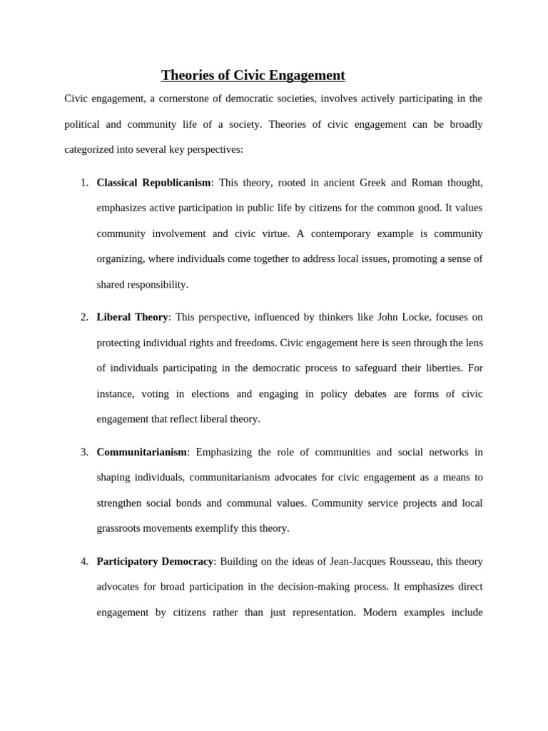 Theories of Civic Engagement | PDF | Democracy | Political Ideologies