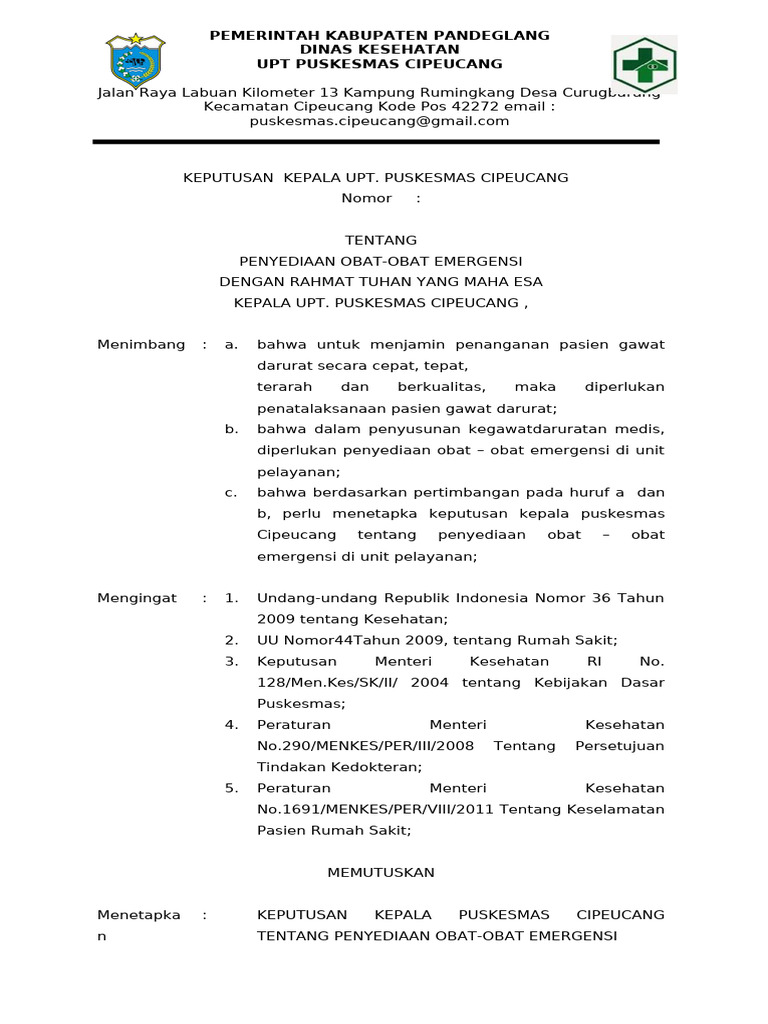 3.10.1-F1 SK Penyediaan Obat Emergensi | PDF