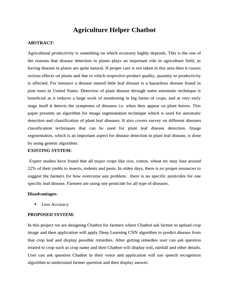 Abstract Agriculture Helper Chatbot | PDF | Agriculture | Plants