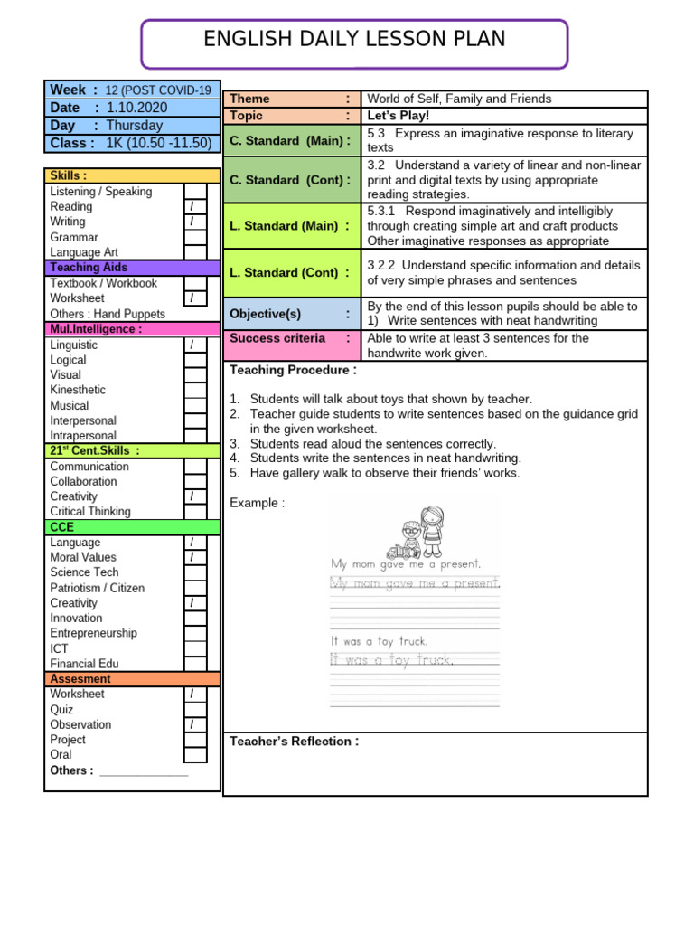 ENGLISH DAILY LESSON PLAN 1.10.2020 1k | PDF | Lesson Plan | Behavior ...