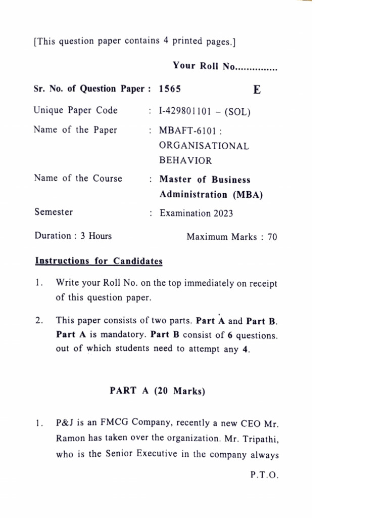 DU SOL MBA Semester 1 April 2023 All Subjects Question Papers 231008 ...