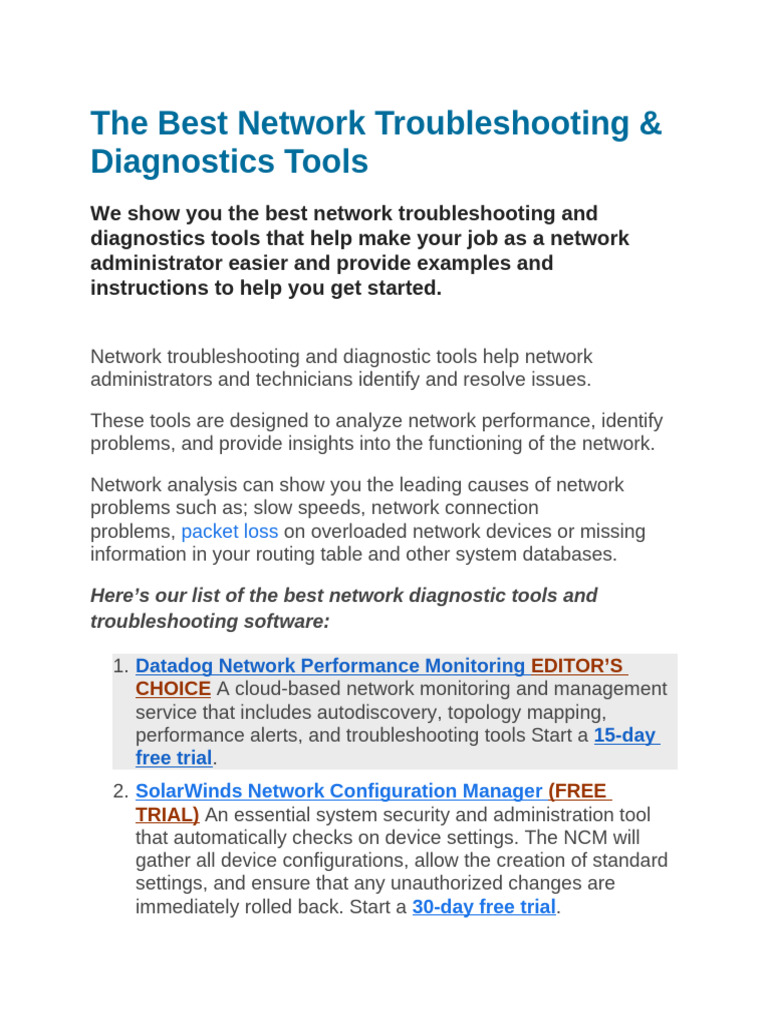 The Best Network Troubleshooting Software | PDF | Computer Network ...