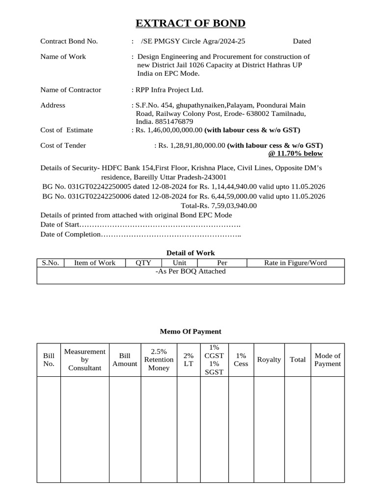 Bond for District Jail Construction Project | PDF