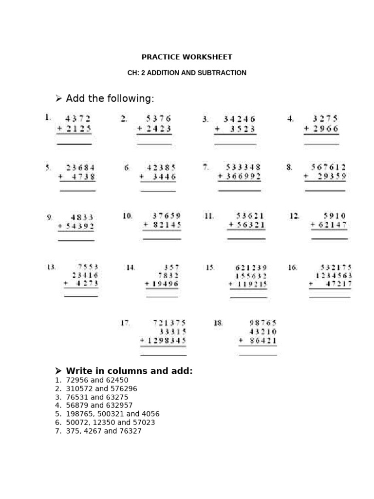CHP2 Addition and Subtraction | PDF