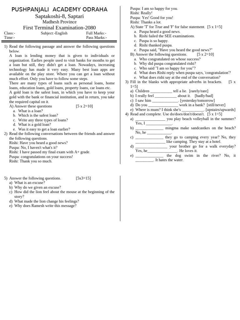 Class 5 English | PDF