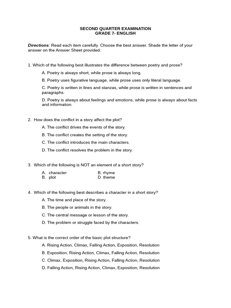 Eng 7 Exam Q2 | PDF | Editing | Narration