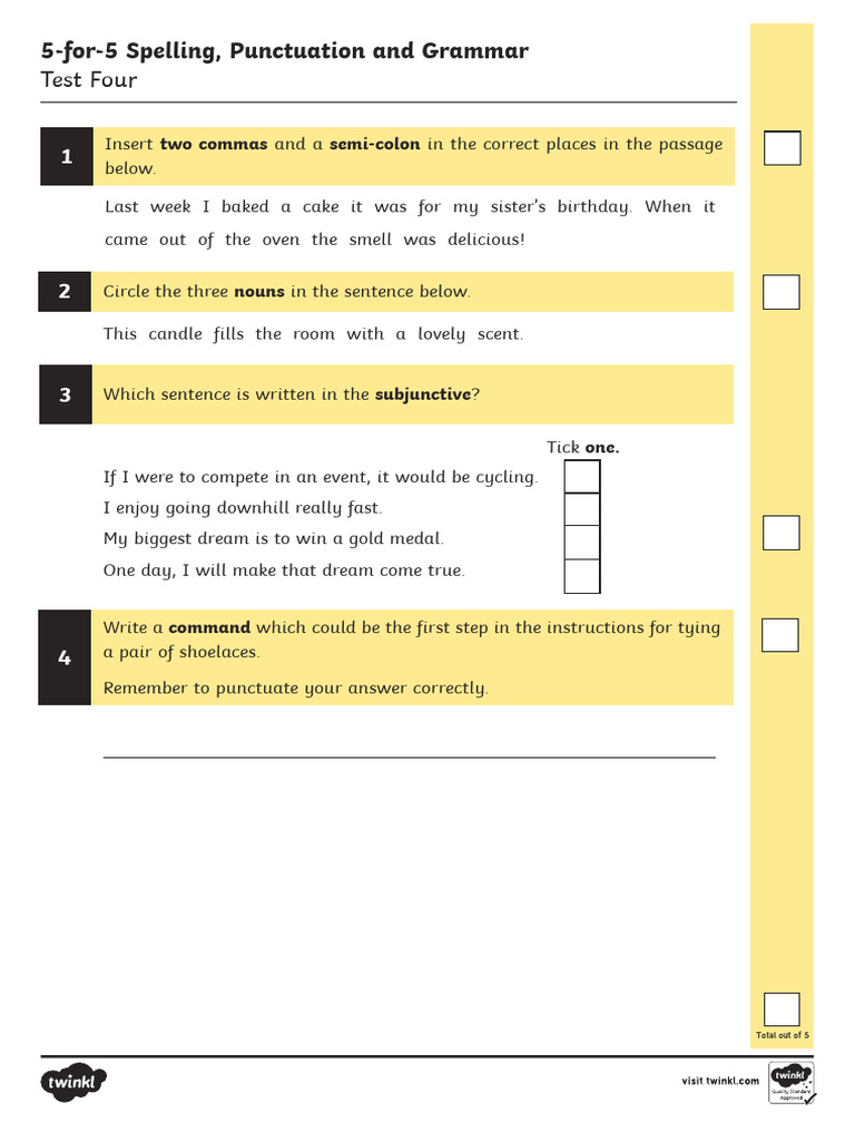 Year 5 SPAG Test Four Guide | PDF