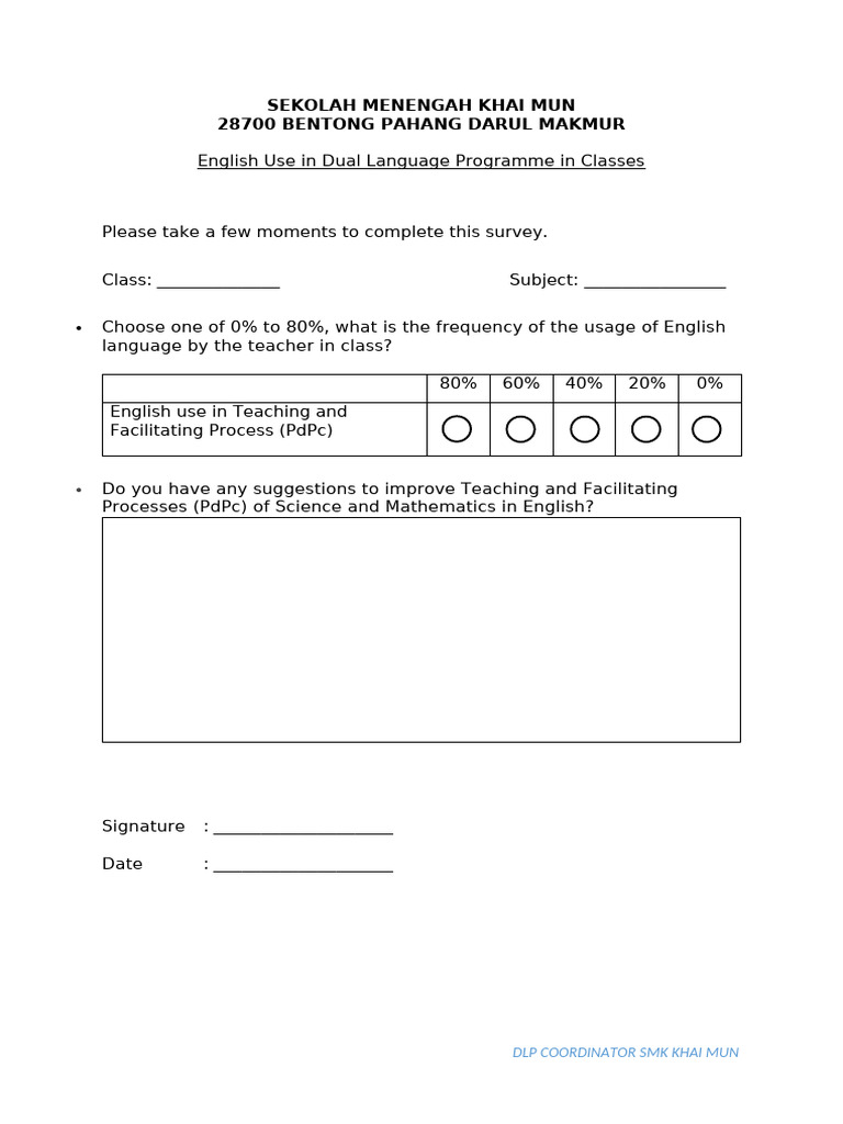 Survey Form of DLP Class | PDF