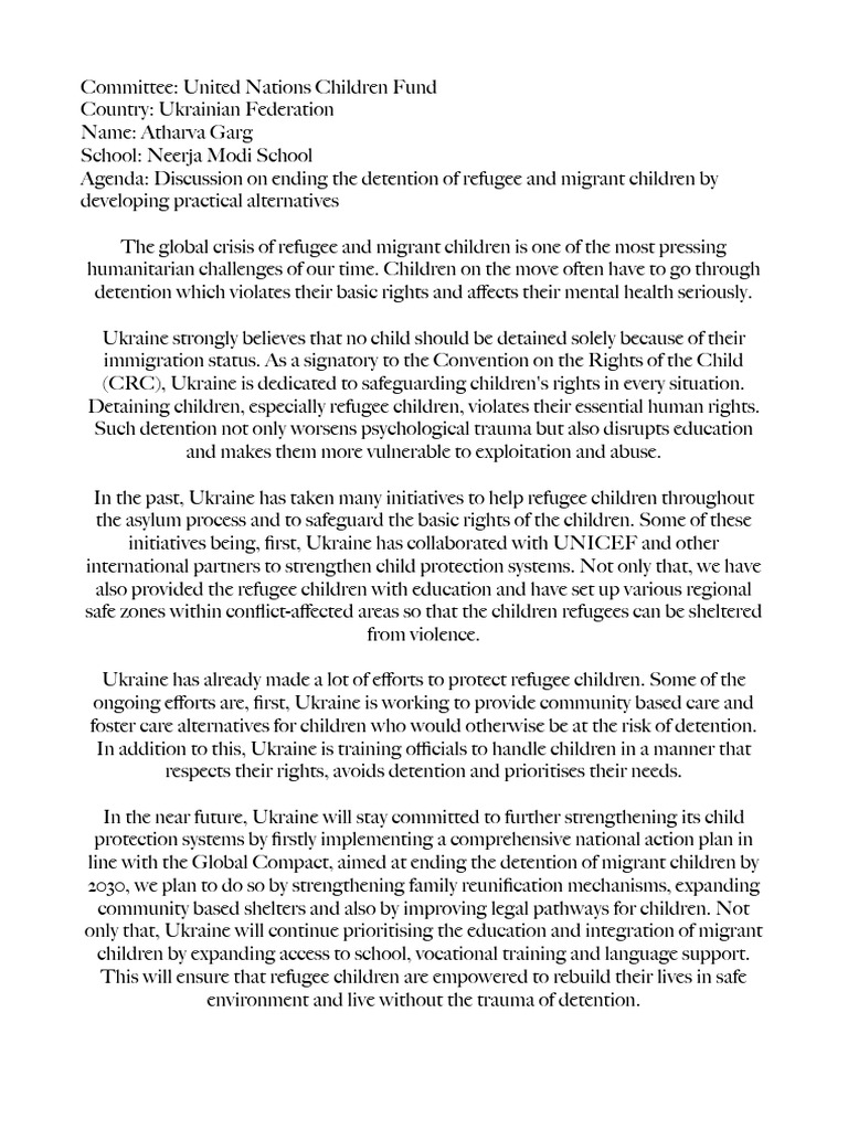 Pos Paper Nmmun'24 | PDF | Refugee | Children's Rights