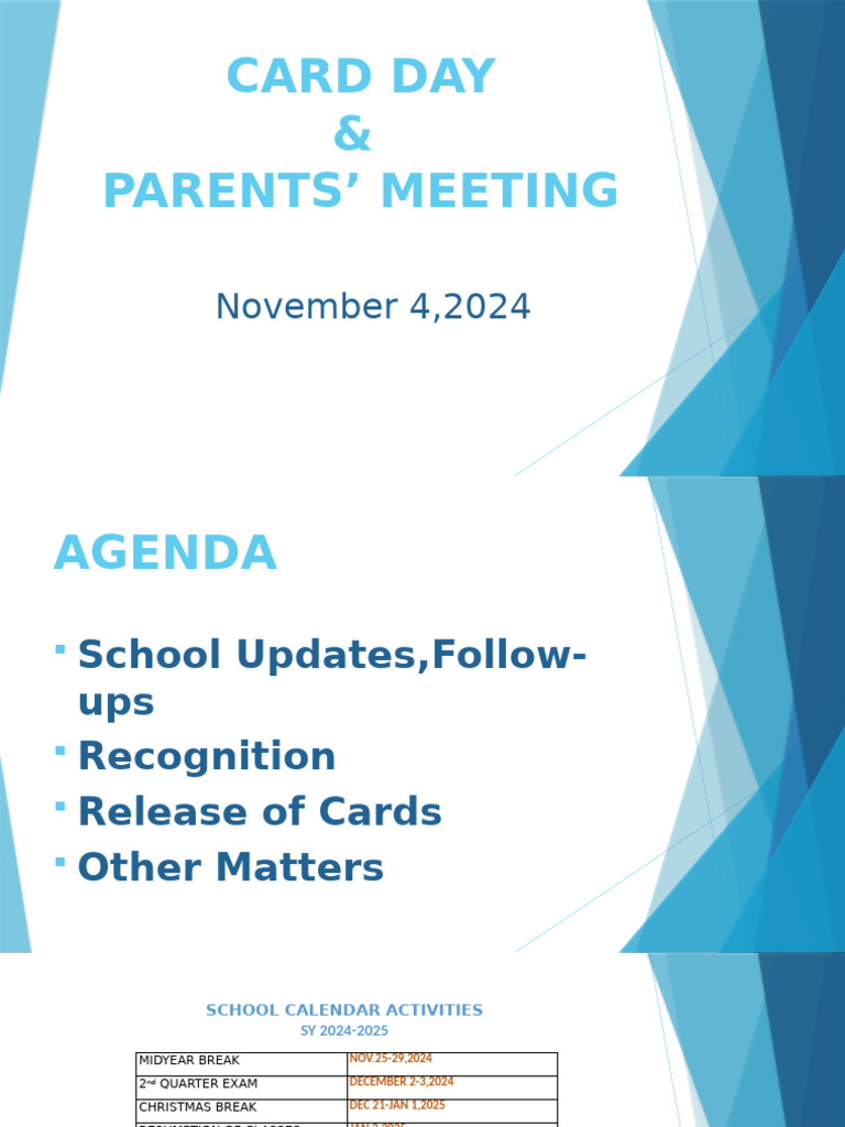 Card Day and Parents' Meeting Agenda | PDF