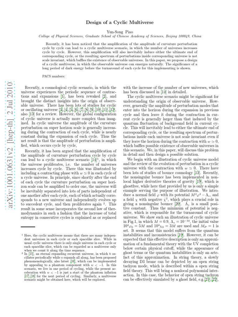 Yun-Song Piao - Design of A Cyclic Multiverse | PDF | Dark Energy ...