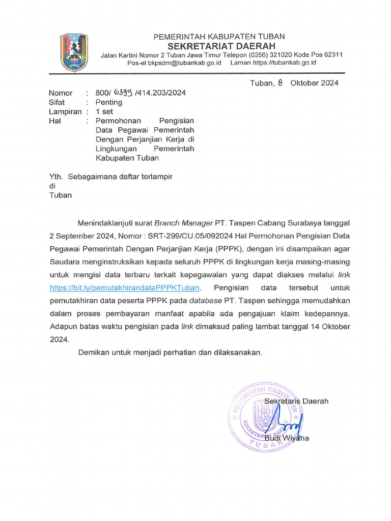 Surat-Pemutakhiran Data PPPK | PDF