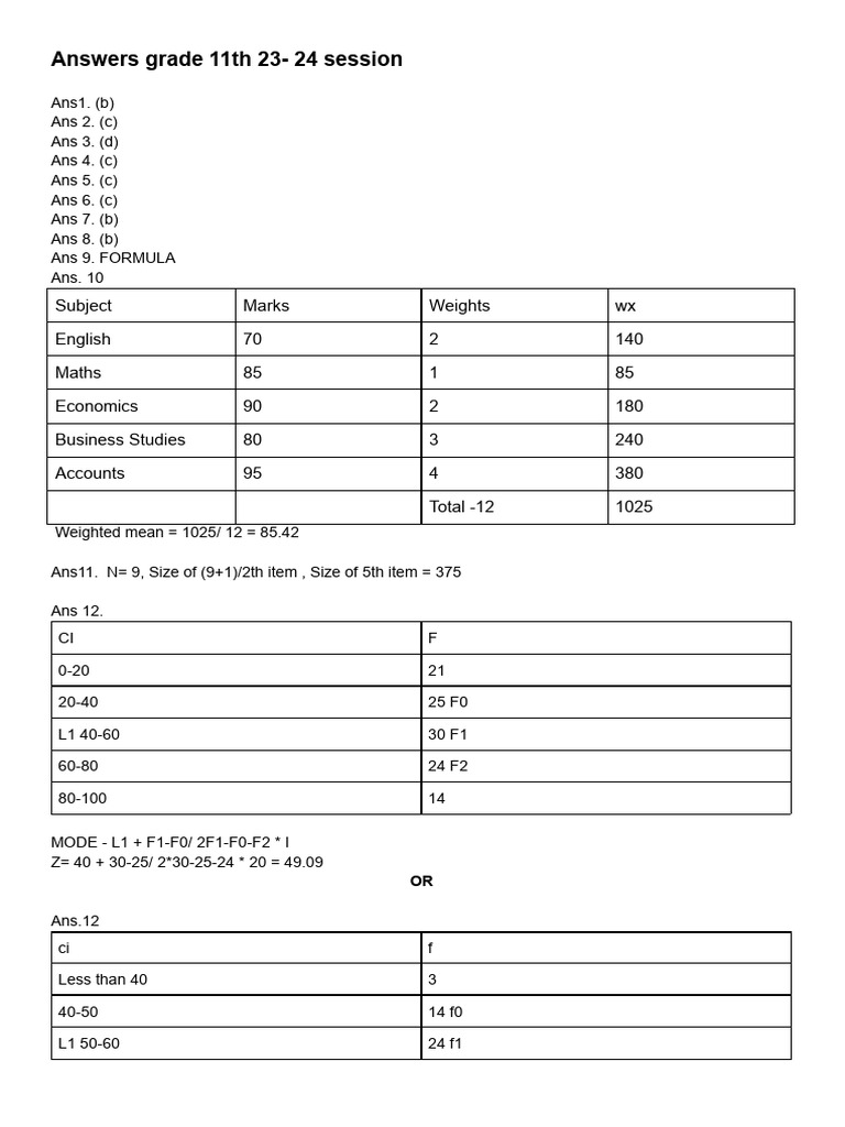 Class 11 Answer Key 2023-24 | PDF