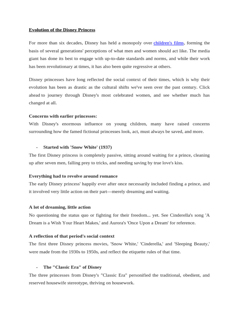 Evolution of the Disney Princess | PDF