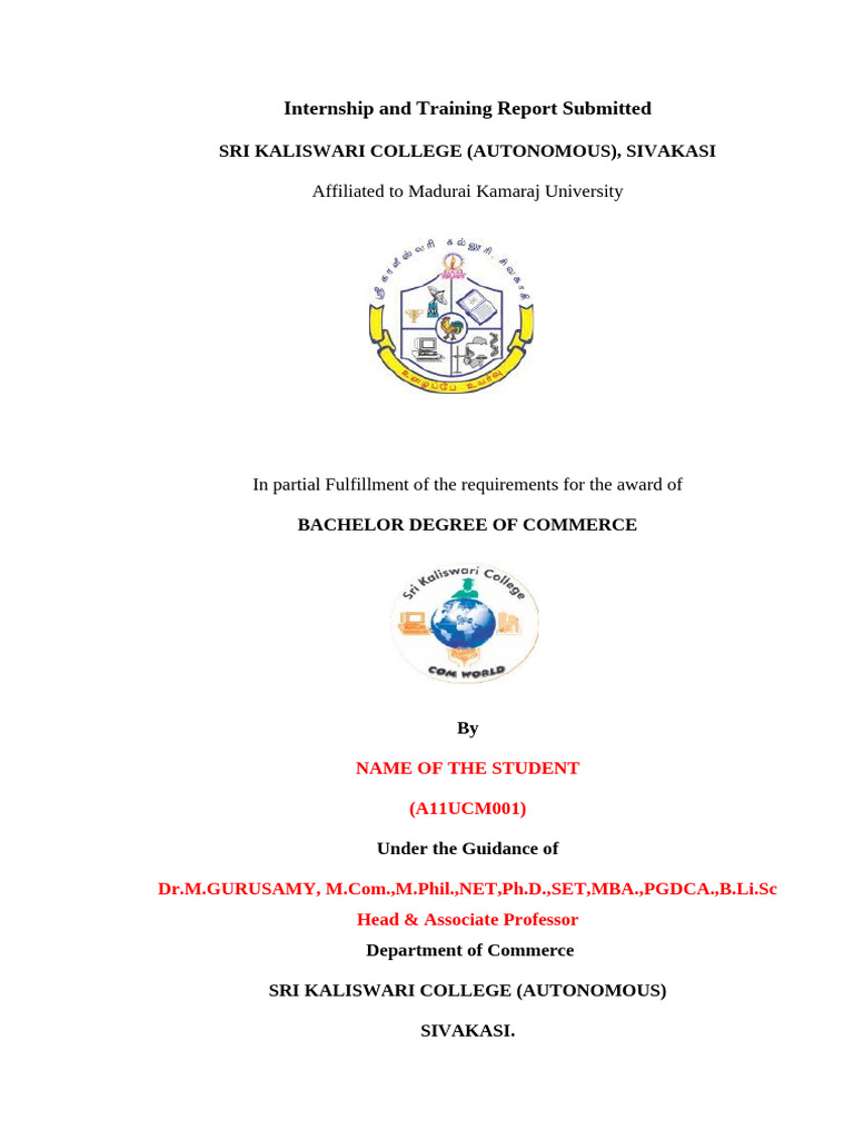 Internship Front Page (2) - 063150 | PDF | Academia | Vocational Education