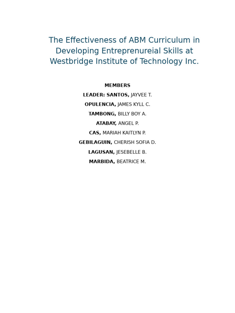 The Effectiveness of ABM Curriculum in Developing Entreprenureial ...