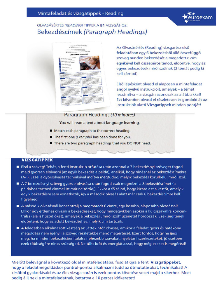 Euroexam B1 Reading Task | PDF