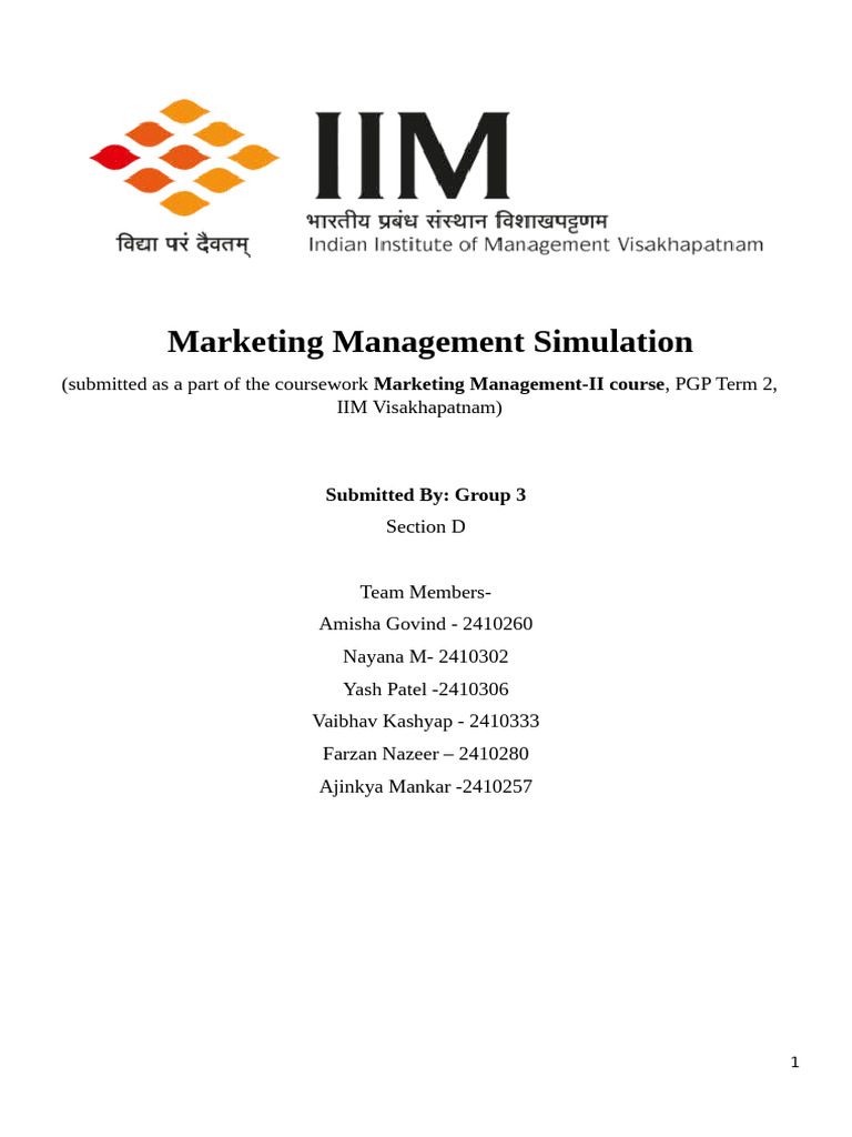 Marketing Management Simulation | PDF | Marketing | Pricing