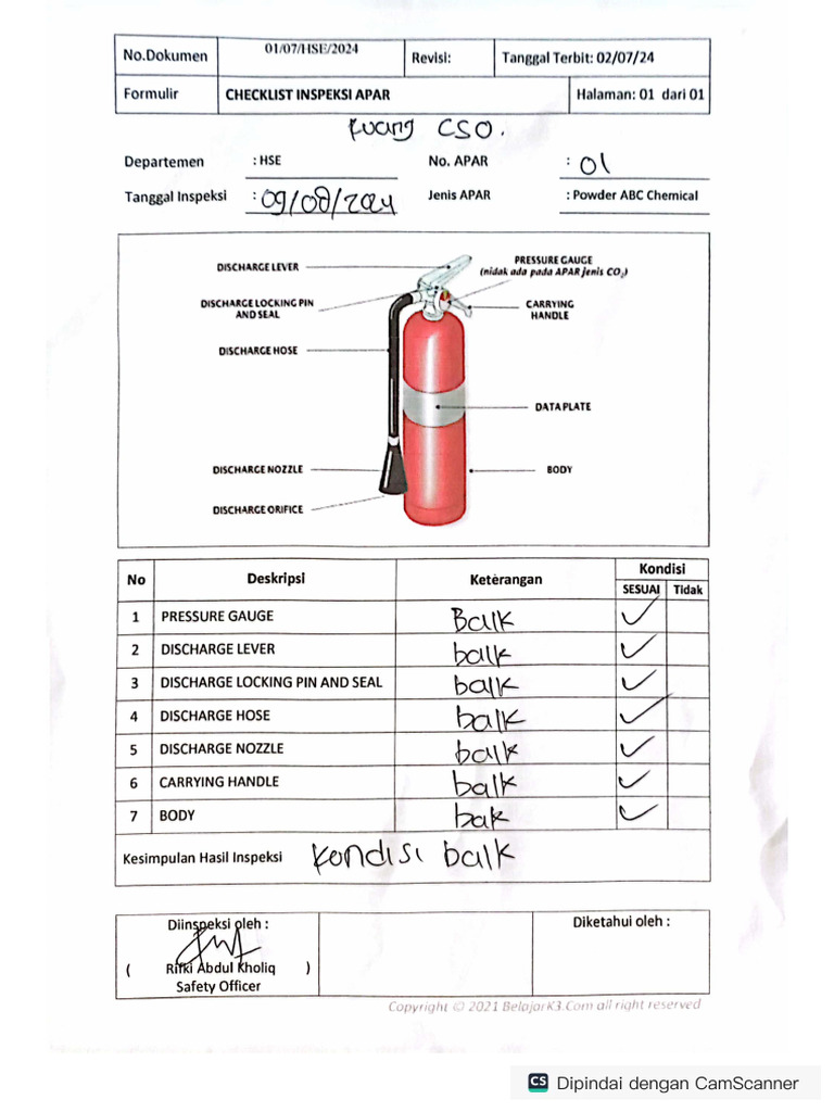 Form Checklist Apar | PDF