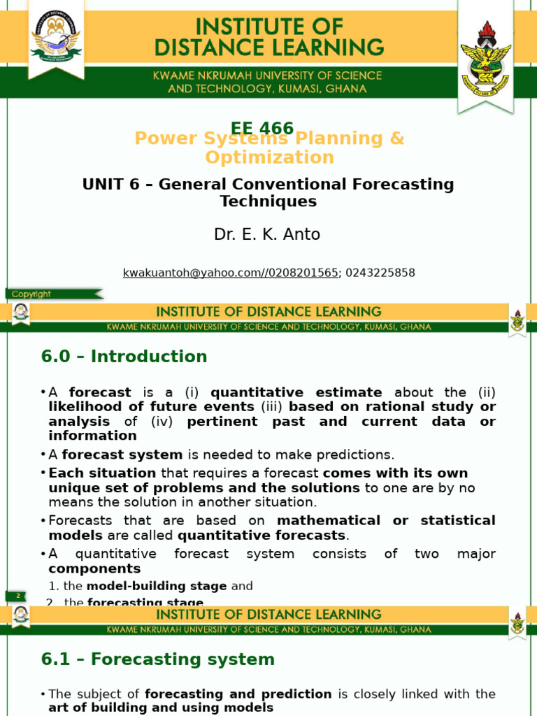 IDL-EE 466-Unit 6-General Forecasting Techniques | PDF | Forecasting | Regression Analysis