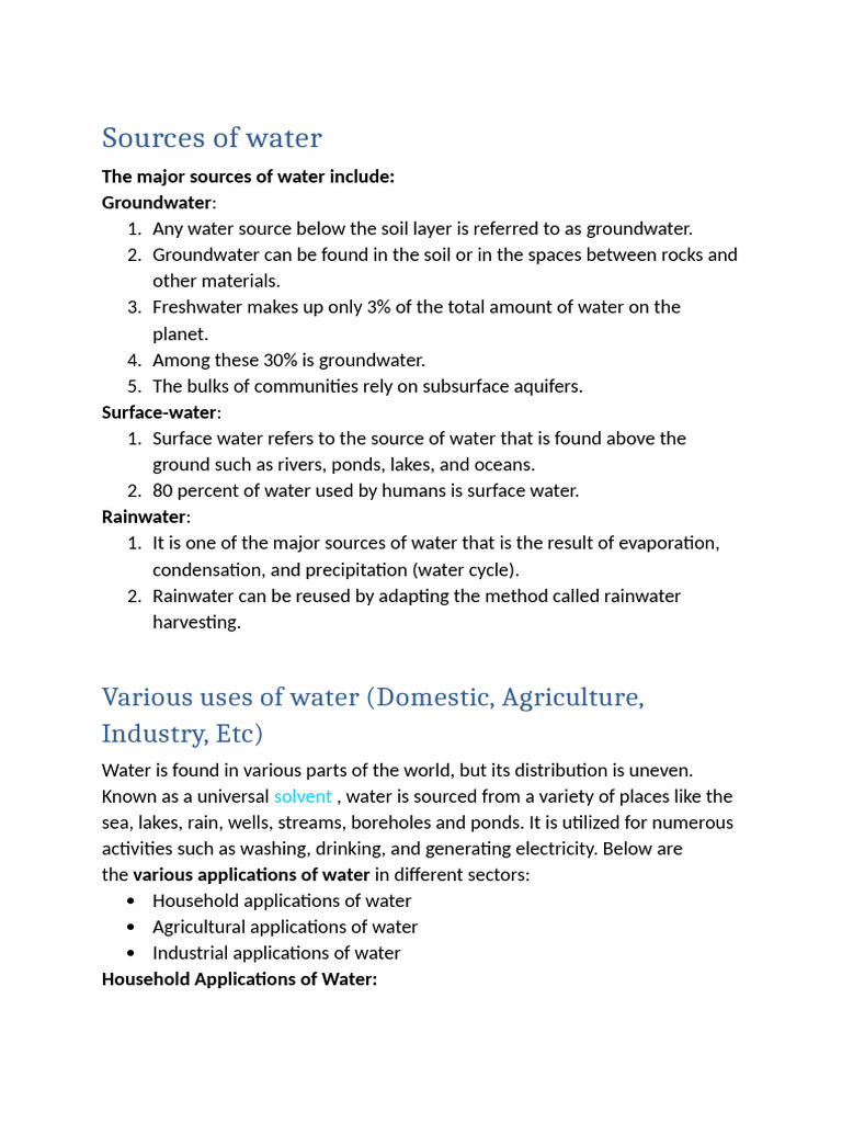 Water Sources and Scarcity Solutions | PDF | Water Scarcity | Water