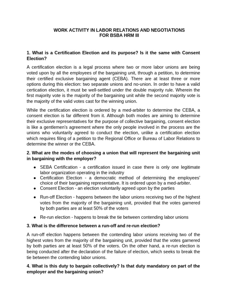 Work Activity For Labor Relations and Negotiations | PDF | Collective Agreement | Arbitration