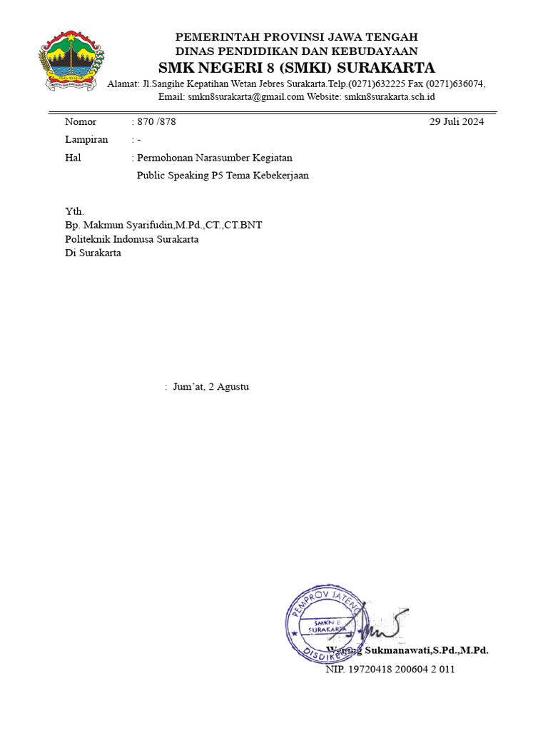 Surat Narsum PublicSpeaking | PDF