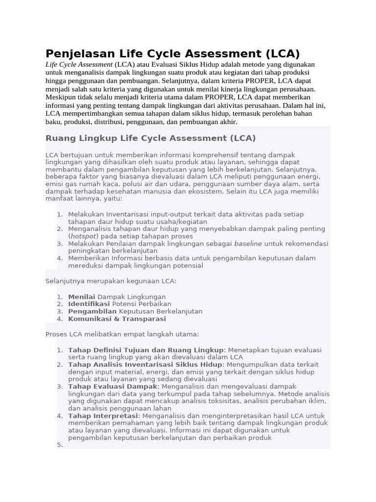 Analisis Siklus Hidup (LCA) dan Manfaatnya | PDF