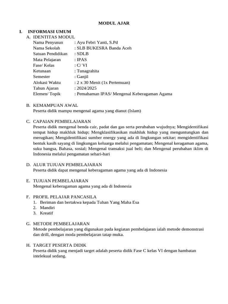 MODUL AJAR UKIN BU AYU IPAS Edit | PDF