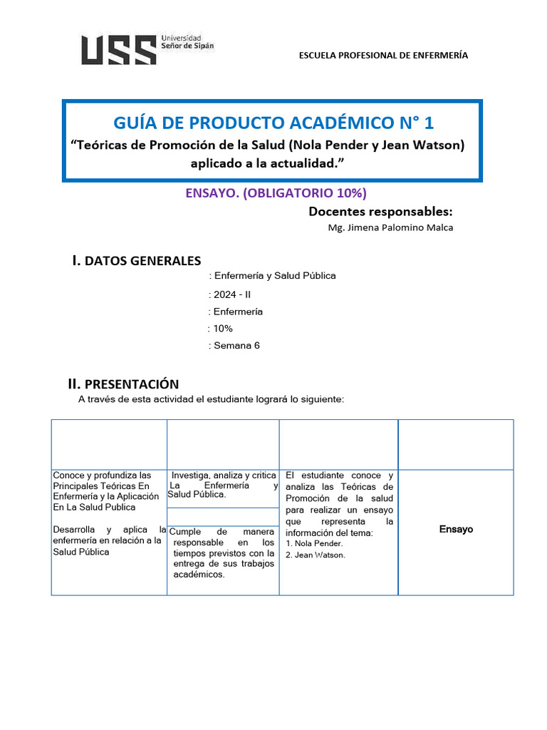 Guia Del PA1 - Salud Publica 2024 II | PDF | Enfermería | Evaluación