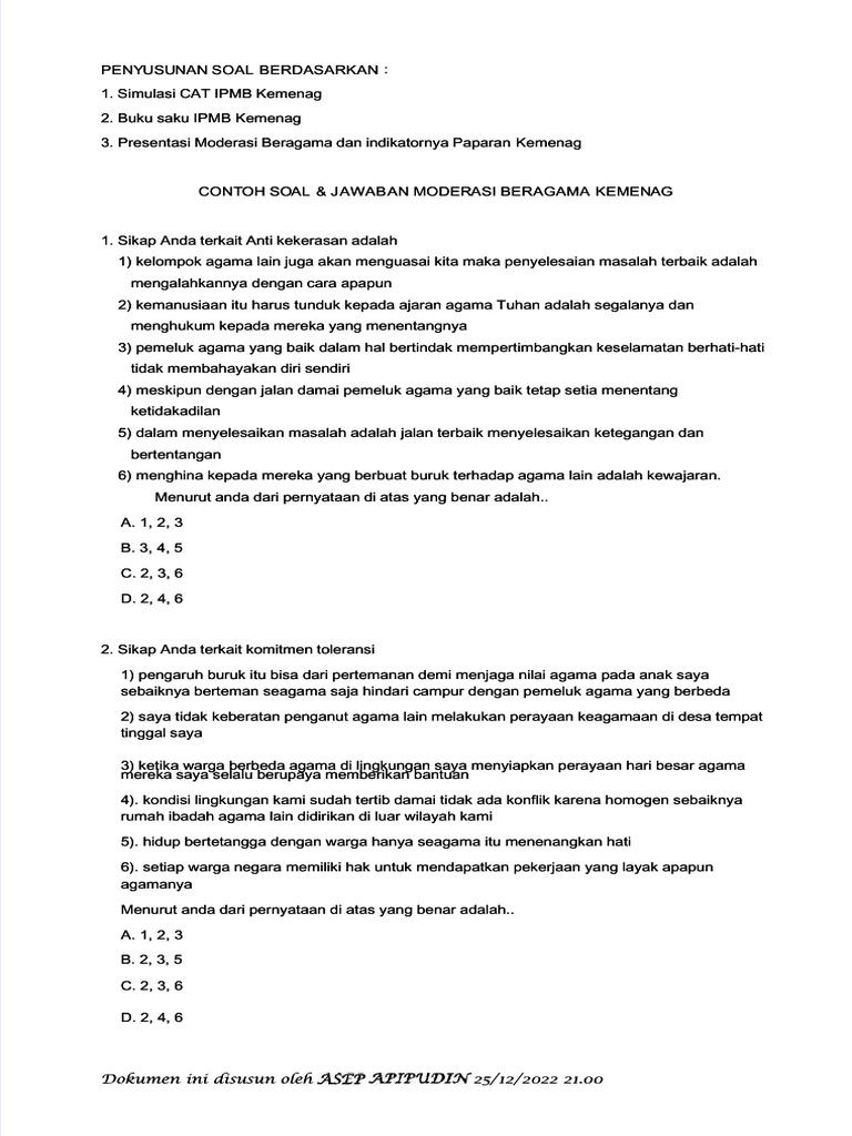 PDF Soal Jawab Moderasi Beragama Kemenag Compress | PDF | Sains & Matematika | Agama & Spiritualitas