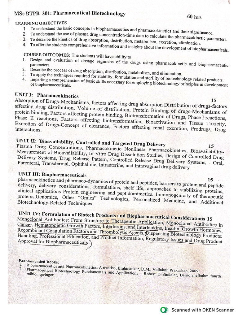 MSC BTPB 301 Pharmaceutical Biotechnology | PDF