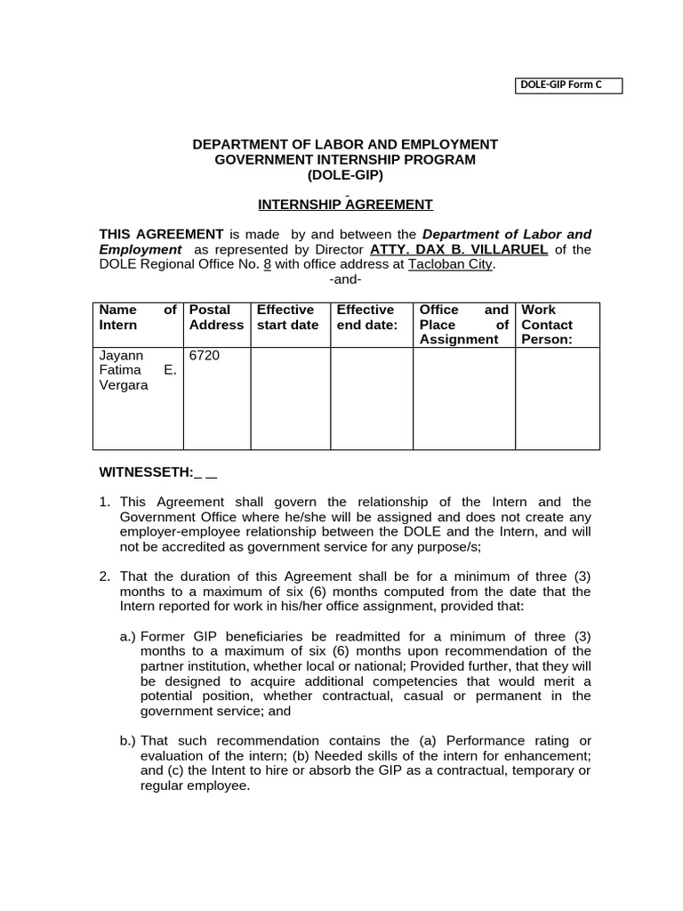 2023-GIP-Internship-Agreement Edited | PDF | Employment | Unemployment ...